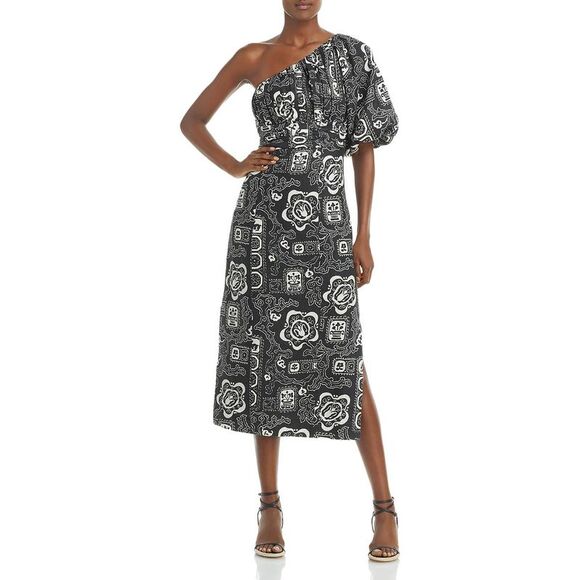 RHODE | Dresses | Rhode Womens Chantelle Black Linen Printed Tea Length ...